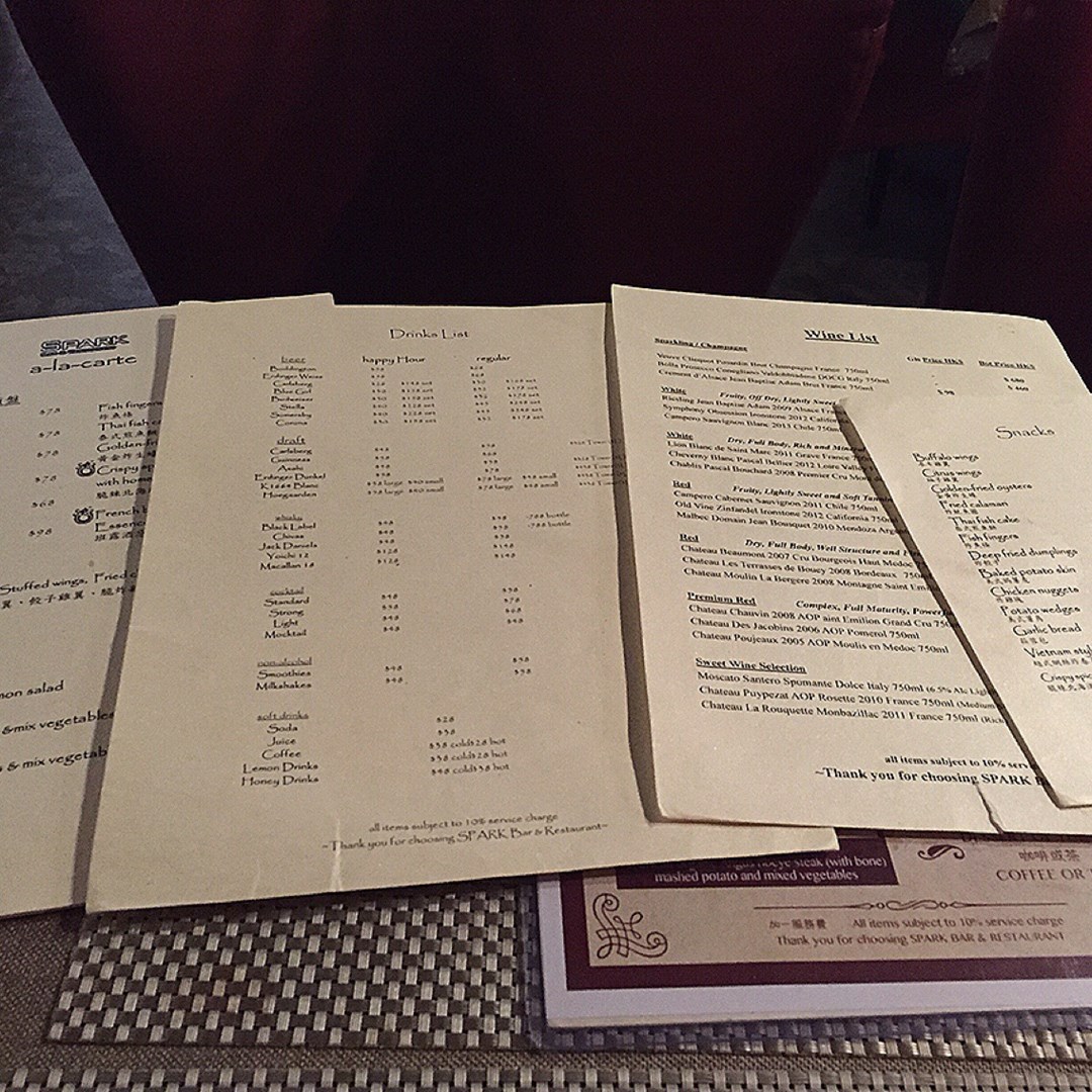 Spark Bar & Restaurant's Menu - Italian BBQ Western Restaurant in Mong ...